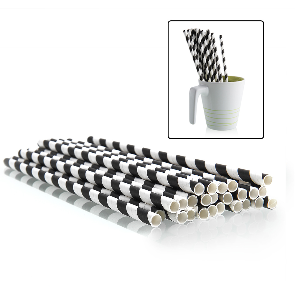 25pcs Vintage Striped Paper Drinking Straws Wedding Decoration Festival
